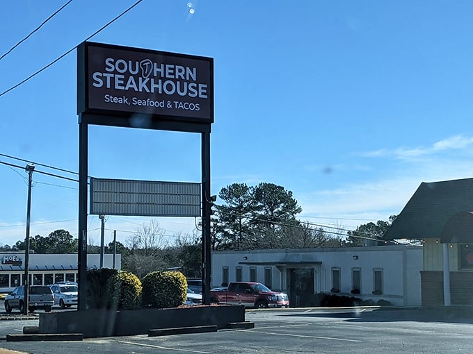 Southern Steakhouse keeps it simple outside—they're saving all the drama for what happens on your plate.