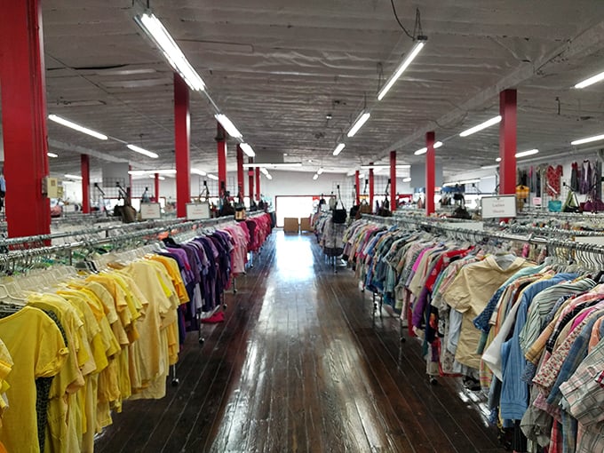 Volunteers of America's wooden floors and organized racks create a department store feel. Without the department store prices, of course!