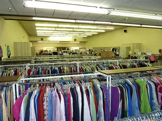The clothing cavalry stands at attention! These racks hold enough options to dress a small army in secondhand style.