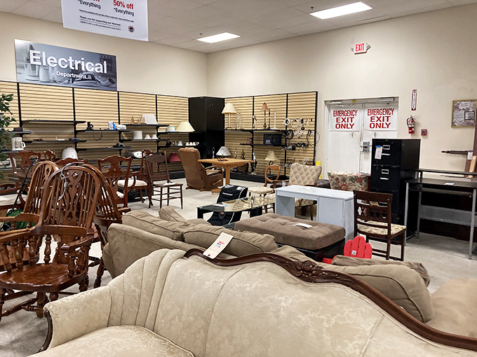 The electrical department at Amvets proves one person's discarded lamp is another's brilliant find.