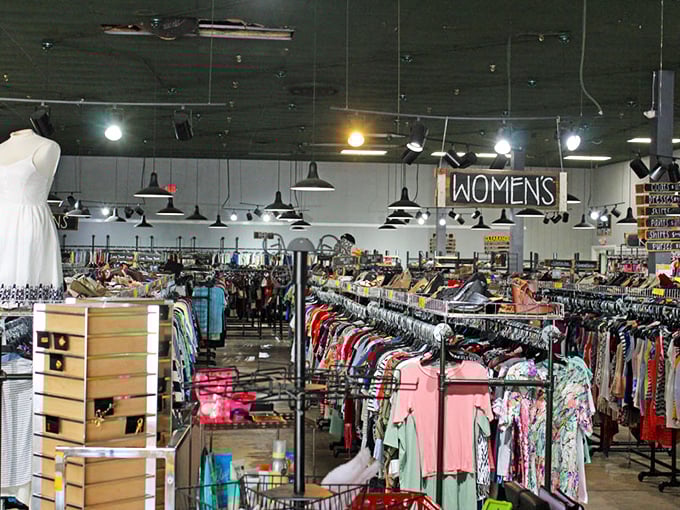 Inside this fashion forest, color-coded racks create a rainbow road to style salvation without the typical retail crucifixion.