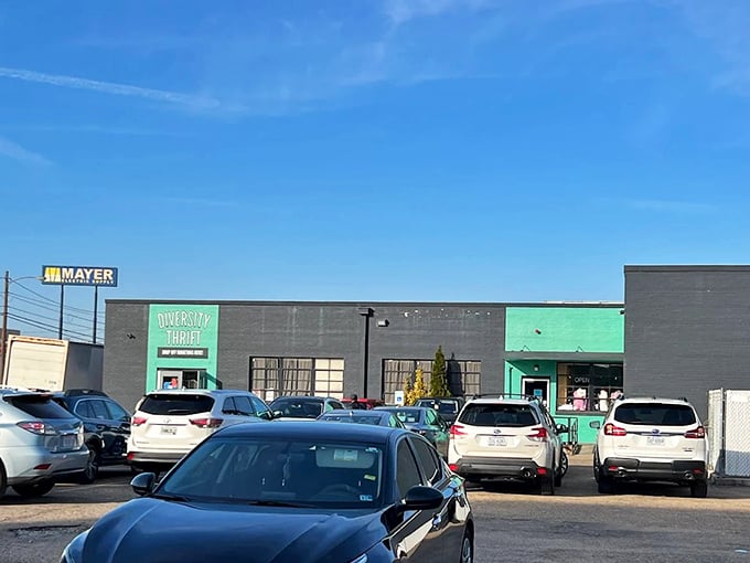 Richmond's Diversity Thrift sits ready for exploration under clear skies, a treasure chest of possibilities for the open-minded shopper.