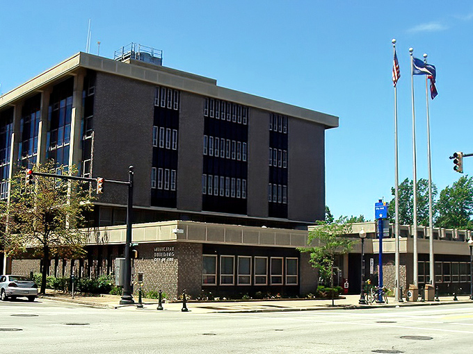 This government building in Erie might not win beauty contests, but it keeps the wheels of democracy turning at lakeside prices.