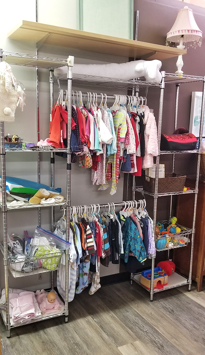 Tiny treasures await in this meticulously organized children's section—where little wardrobes get refreshed without breaking the bank.