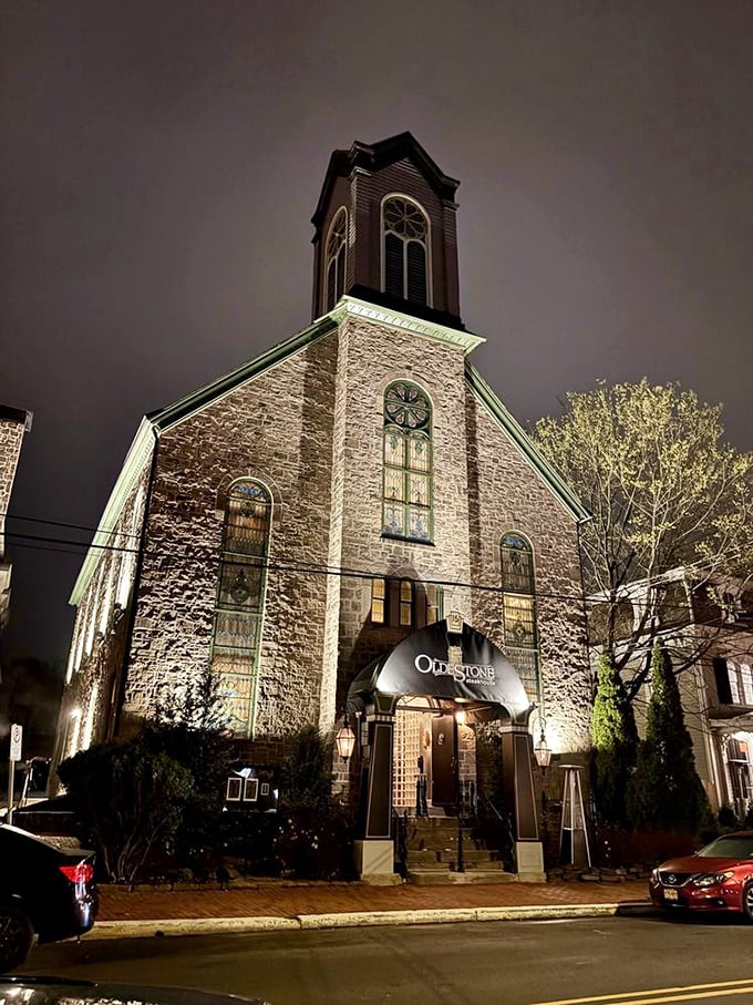 Oldestone Steakhouse glows like a beacon at night. Those stained glass windows have witnessed countless "mmms" over perfectly cooked filets.