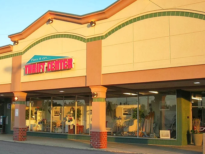 Golden hour casts a warm glow on this thrift center—where one person's discards become another's delightful discoveries.Add to Conversation