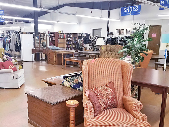 That perfect wingback chair awaits its forever home among St. Vincent de Paul's thoughtfully arranged furniture section—comfort with a conscience.