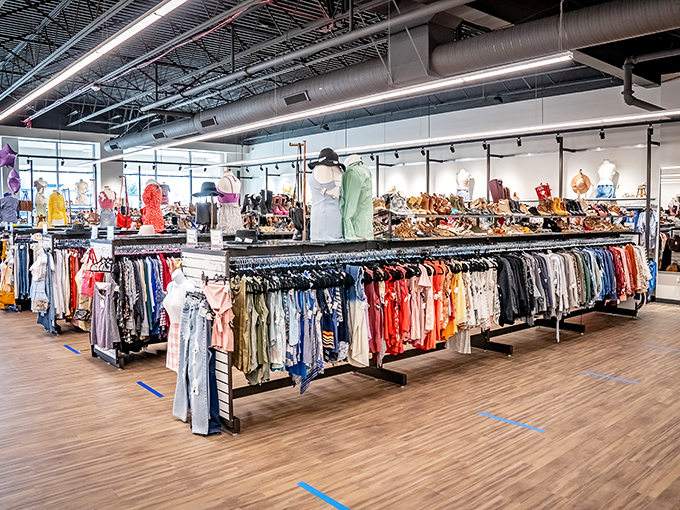 Modern displays showcase curated fashion finds that prove secondhand doesn't mean second-rate style or quality choices.