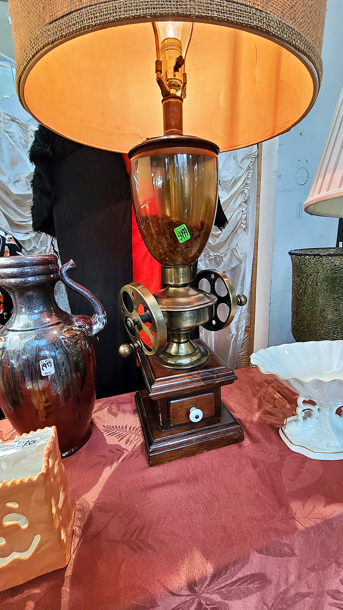 That's not just a lamp—it's a conversation piece waiting to illuminate your living room with vintage charm and unexpected character.