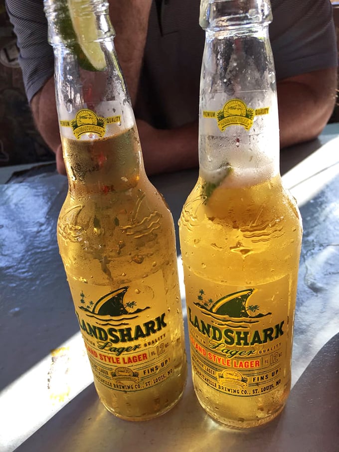 Cold beer and lime—the unofficial hydration strategy of the Keys. These Landshark lagers are sweating almost as much as you are.