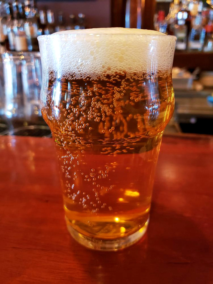A perfectly poured beer with that Instagram-worthy cascade of bubbles – liquid amber that practically winks at you from the glass.