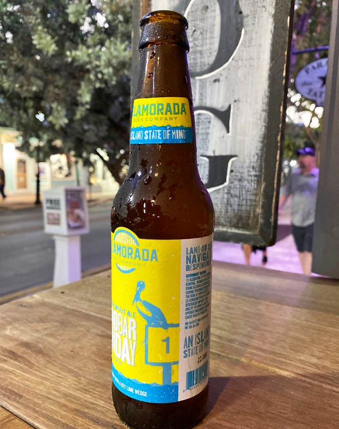 Nothing complements seafood like a cold Islamorada beer. The pelican on the label seems to agree.