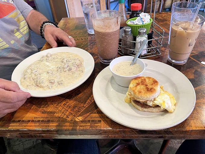 Southern comfort on a plate. That biscuit sandwich isn't just breakfast—it's an edible hug from someone who truly cares. 