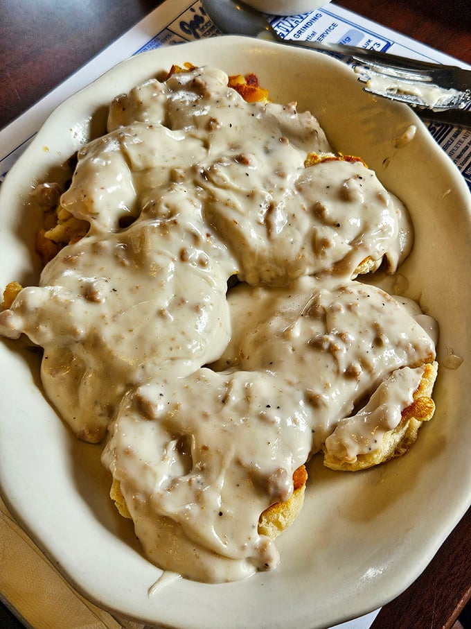 Biscuits and gravy – the comfort food equivalent of a warm hug from your favorite aunt who doesn't care about your diet plans.