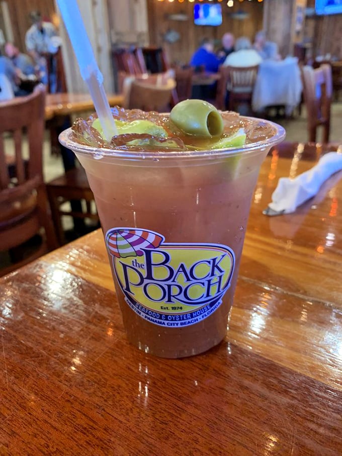 Not just a Bloody Mary—it's a vacation in a glass, complete with the requisite olive doing synchronized swimming in tomato-based bliss.