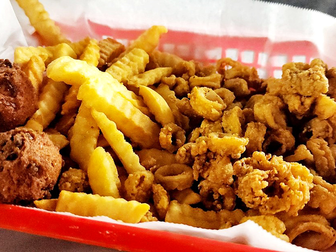 Fried calamari and fries – the dynamic duo of seafood starters. Crispy on the outside, tender within, and utterly impossible to stop eating.