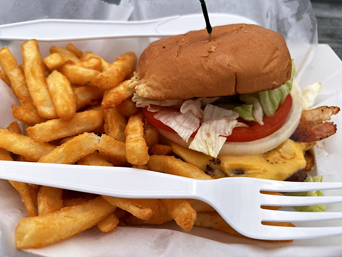 Even the humble cheeseburger gets the Florida treatment here, served unpretentiously with a side of crispy fries and zero judgment.