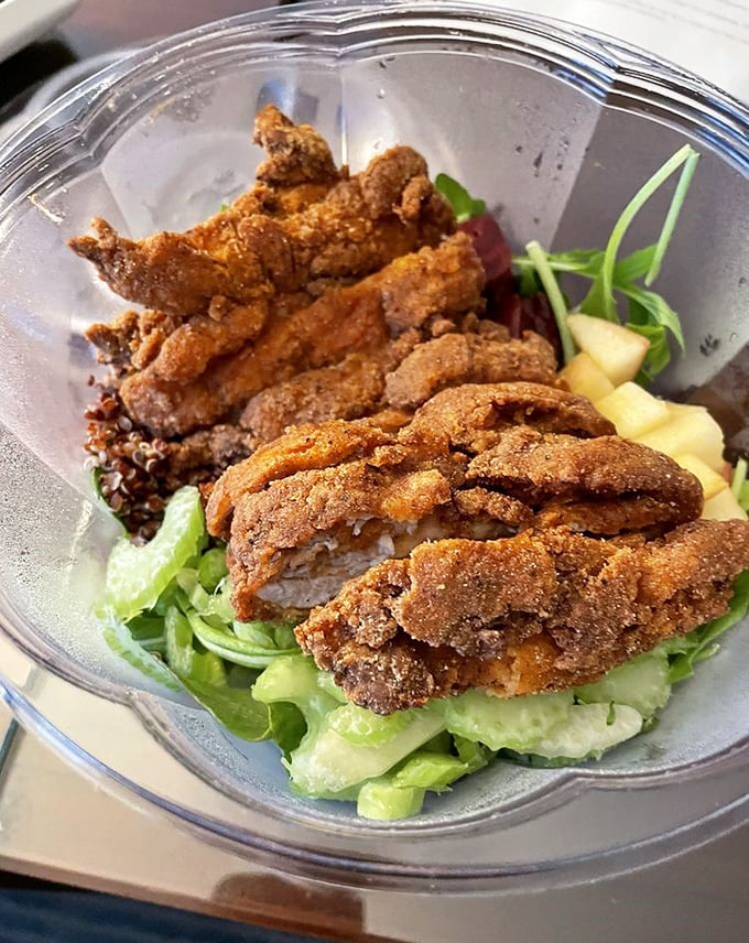 The "Naked Bird" salad for when you want to pretend you're being healthy while still indulging in that perfect fried chicken.