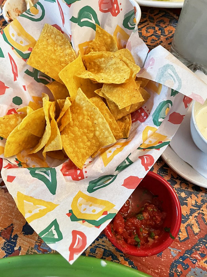Golden triangles of possibility—these aren't just chips, they're vehicles for salsa delivery and happiness conveyance.