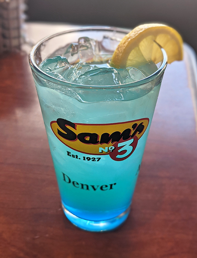 Electric blue and refreshing as a mountain stream, Sam's signature cocktails prove diners can mix drinks as skillfully as they flip pancakes.