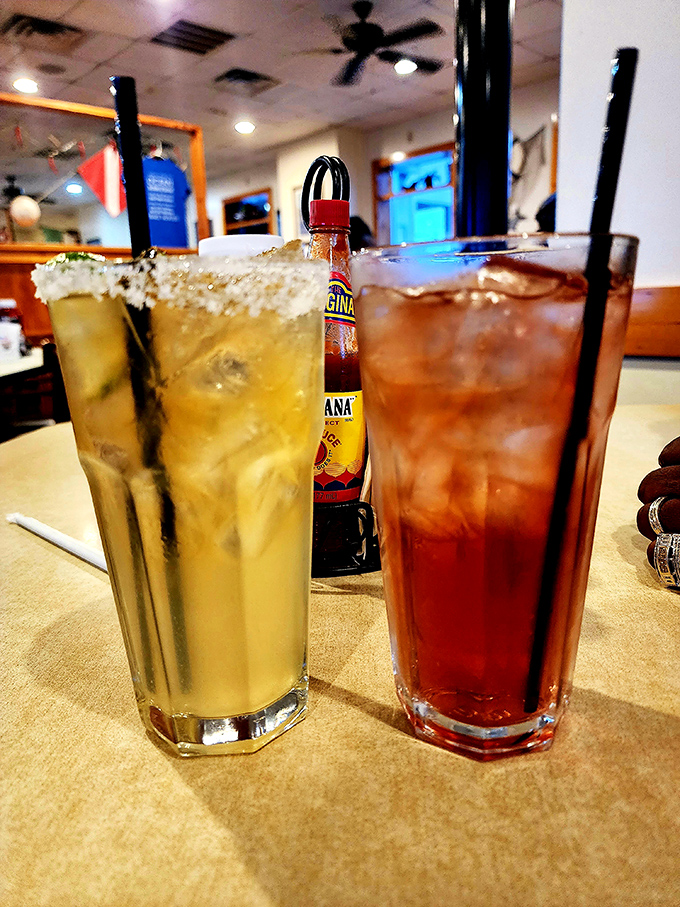 Sweet tea and something fruity with a kick—the official beverages of "I'm on vacation even if I only drove 20 minutes to get here."