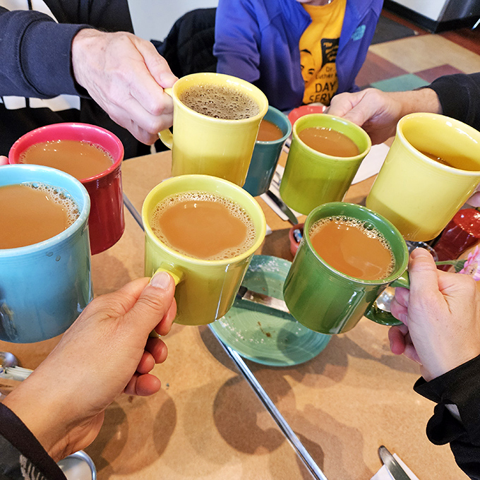 Coffee served in mugs as colorful as the conversations they inspire – the unofficial fuel of Seattle's morning revolution.