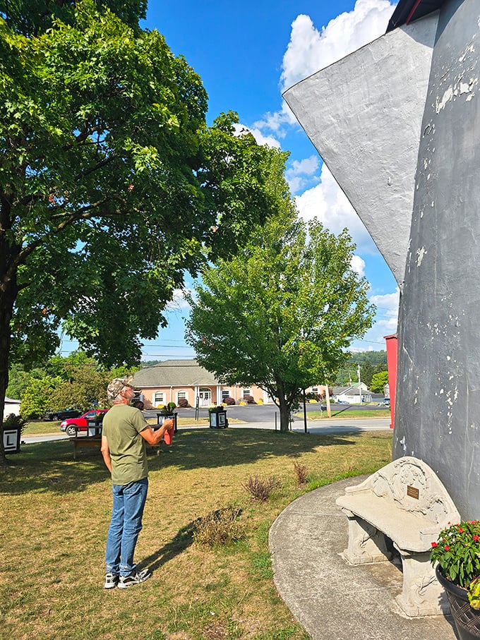 The spout that launched a thousand double-takes—architectural whimsy that's been pouring joy into Bedford's landscape for generations.