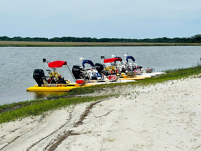Water adventures await with these cheerful vessels lined up like eager puppies. The marshlands offer a different perspective of Fernandina—one best appreciated at five miles per hour.