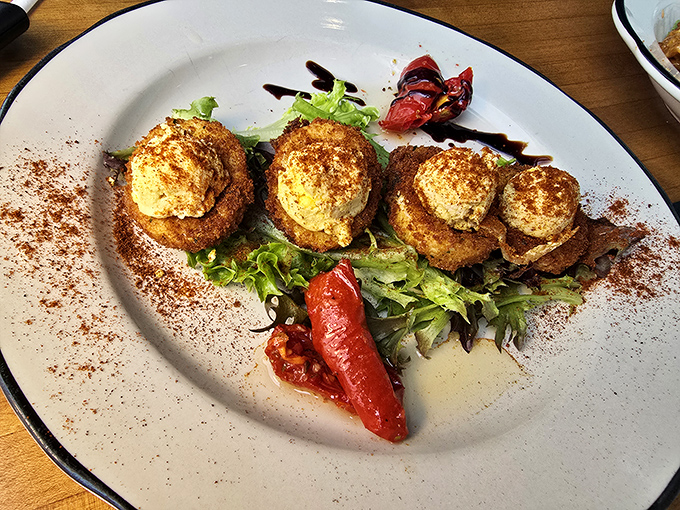 Deviled eggs elevated to art form – these aren't your grandmother's picnic staples unless your grandmother was secretly a culinary genius.
