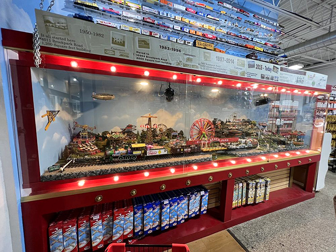 This miniature train display isn't edible, but it's almost as sweet as the candy. A delightful distraction between sugar rushes.
