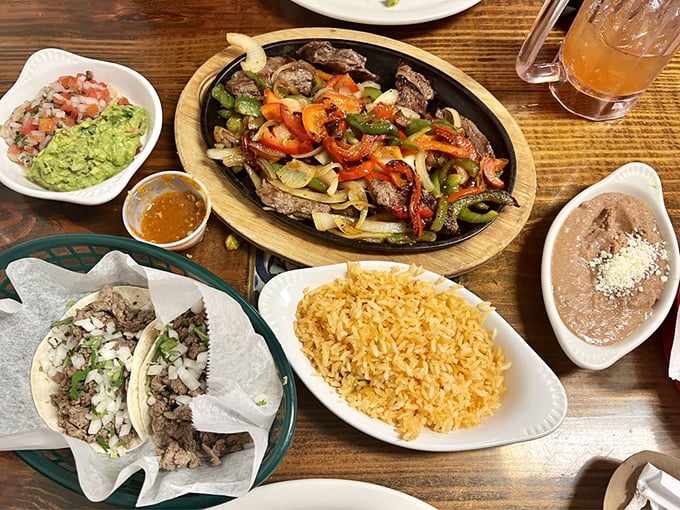 When you can't decide what to order, the universe provides this spread—a fiesta on a table where every bite tells a different story.