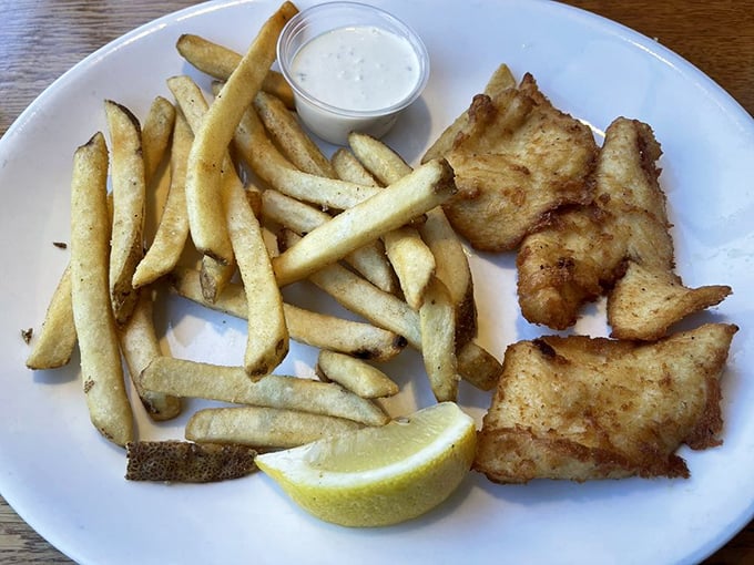 Fish and chips that transport you straight to the ocean—except you're already there, which makes this a meta-culinary experience.