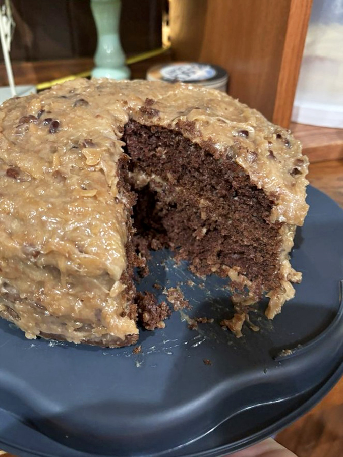 This isn't just dessert—it's therapy in cake form. The German chocolate with that gooey coconut frosting is worth every calorie.