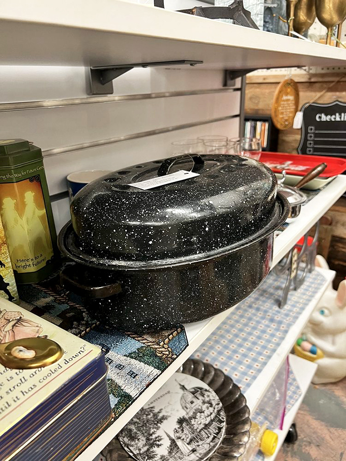 That speckled enamelware roaster isn't just kitchenware—it's Thanksgiving dinners from another era, waiting to create memories in your home.