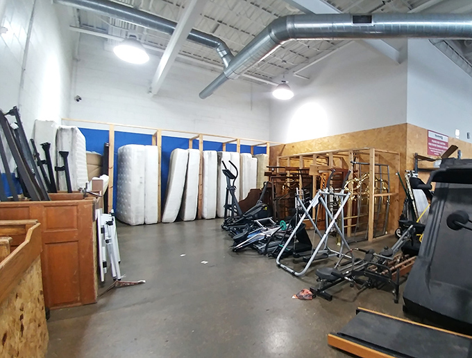 The fitness equipment graveyard—where exercise aspirations of Christmas past wait patiently for their chance at resurrection in someone else's home gym.