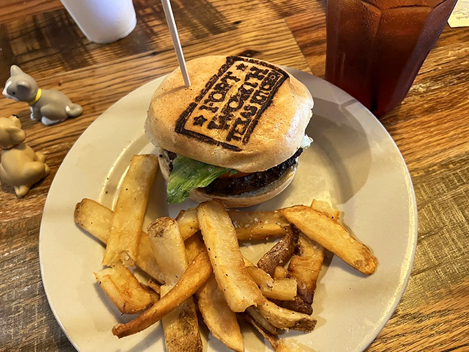 The burger arrives with "Fort Worth Texas" branded right onto the bun—subtle as a rodeo, but twice as satisfying.