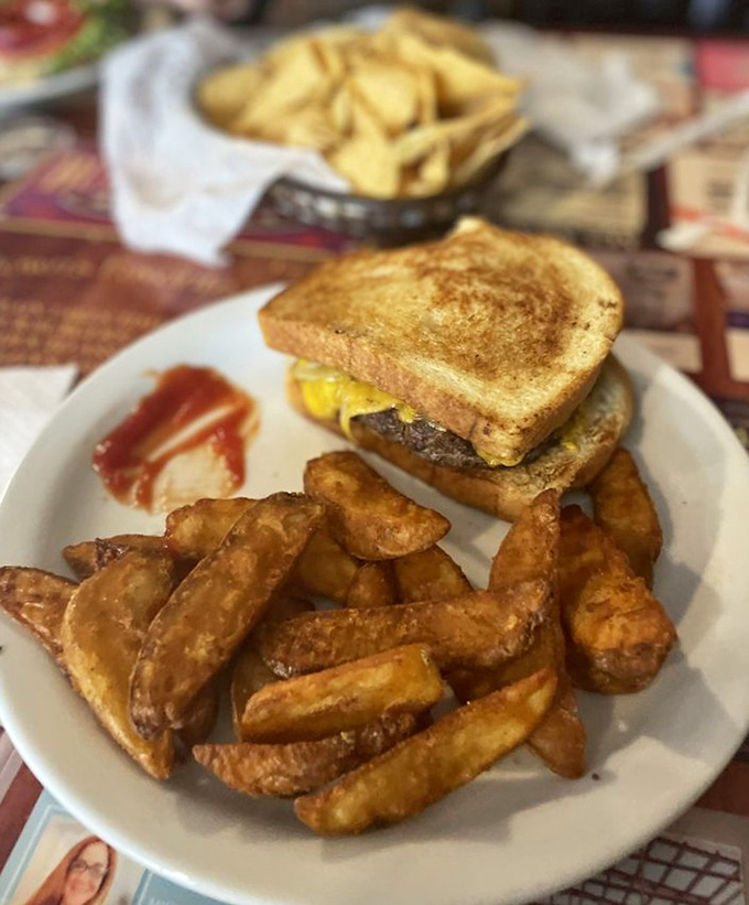 This isn't just a burger on sourdough—it's what would happen if a grilled cheese and a burger had a beautiful, delicious baby.