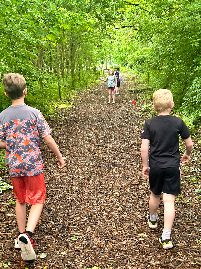 Adventure begins on a path of crumbs. These young explorers follow nature's breadcrumb trail, discovering that the best video games are played outdoors.