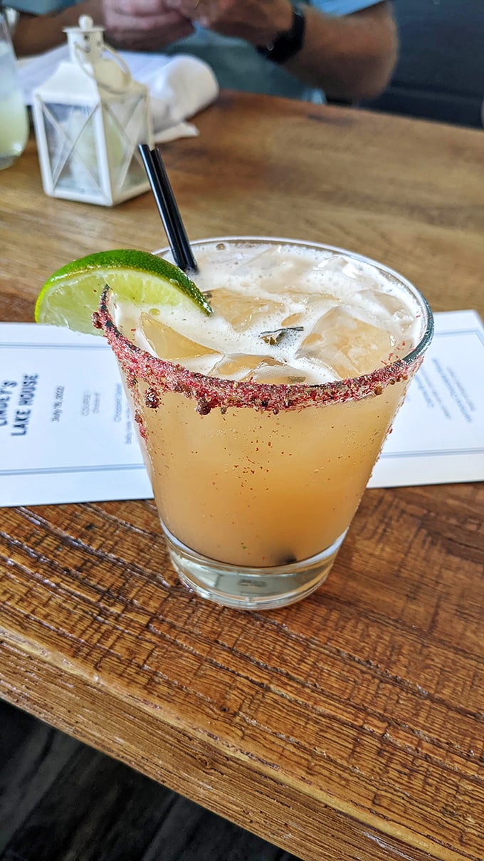 The rim of this margarita is dressed better than most people at the DMV – tangy, refreshing, and just strong enough to make you forget Monday exists.