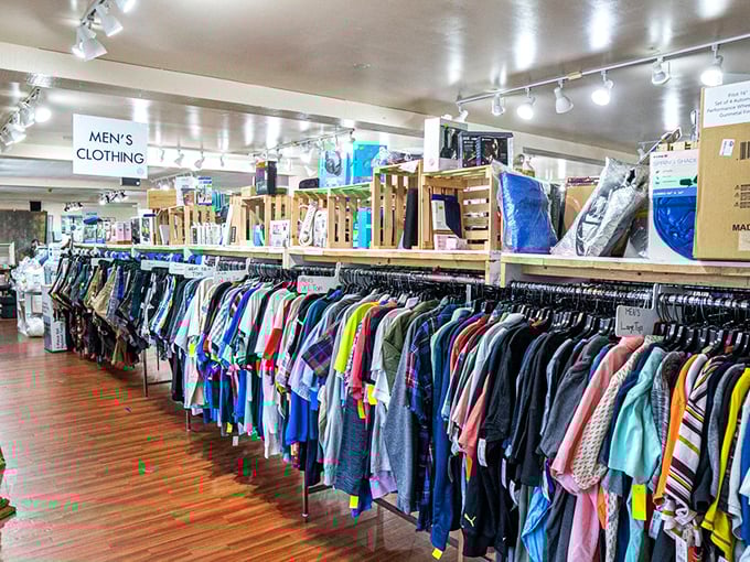 The men's section offers enough button-downs, casual wear, and dressy options to transform any reluctant shopper into someone who actually enjoys clothes shopping.