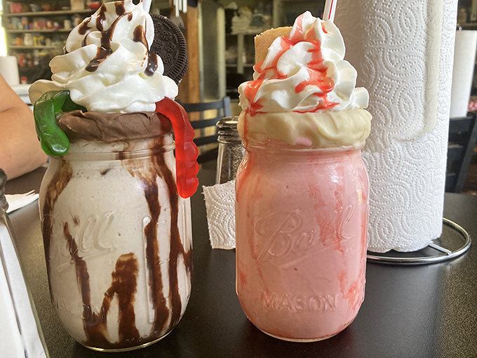 Mason jar milkshakes topped with clouds of whipped cream and candy garnishes—desserts that double as Instagram celebrities without even trying.
