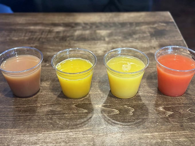 Morning mimosas in technicolor—because sometimes breakfast calls for a splash of celebration in four different flavors.