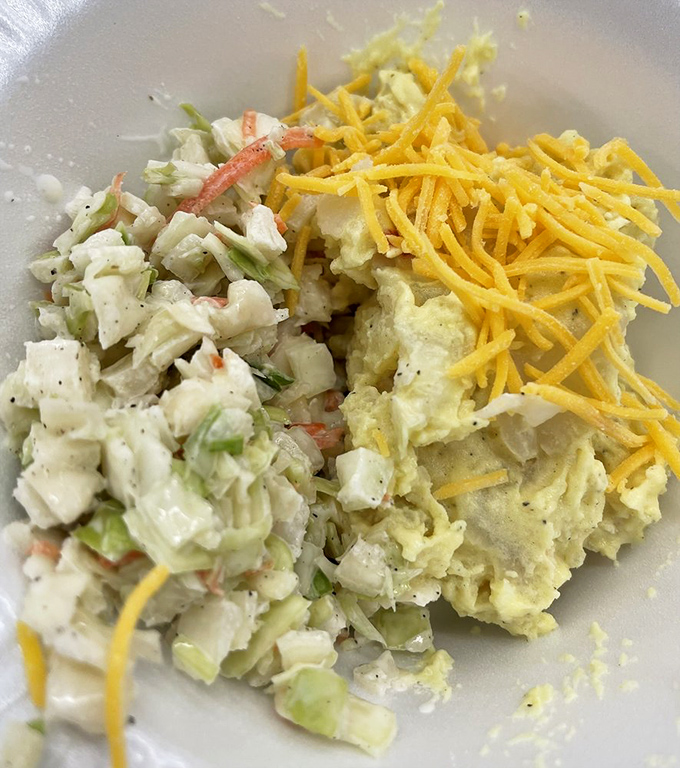 Potato salad and coleslaw that didn't come from a plastic tub – the kind your aunt would bring to the family reunion and refuse to share the recipe.