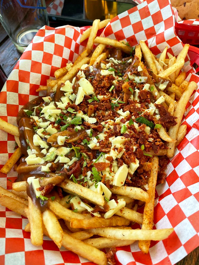 Cheese curds and gravy transform ordinary fries into poutine paradise. This Canadian classic found a happy home in the Nevada desert.