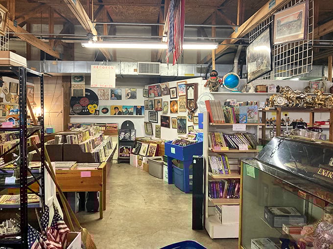 Records, books, and memorabilia—a corner where music lovers can spend hours flipping through vinyl treasures while humming forgotten melodies.