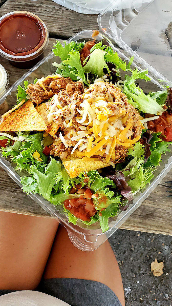 This isn't just a salad—it's BBQ in disguise. When even the healthy option comes topped with smoked meat, you know you're in the right place.