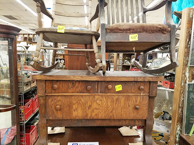 Solid oak craftsmanship from an era when furniture was built to outlive its owners. This dresser has stories to tell.