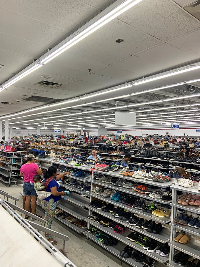 Shoe shopping becomes an Olympic sport here – gold medals awarded for finding matching pairs in your size.