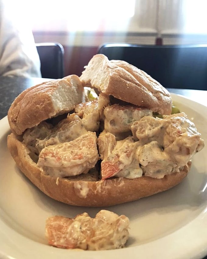 This shrimp salad sandwich looks like it's auditioning for the seafood hall of fame—generous, creamy, and ready for its close-up.