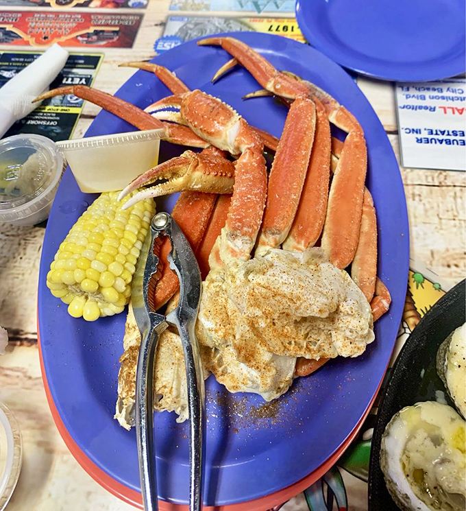 Snow crab legs aren't just dinner—they're an activity. Crack, dip, savor, repeat. The corn on the cob is just there to make you feel virtuous.